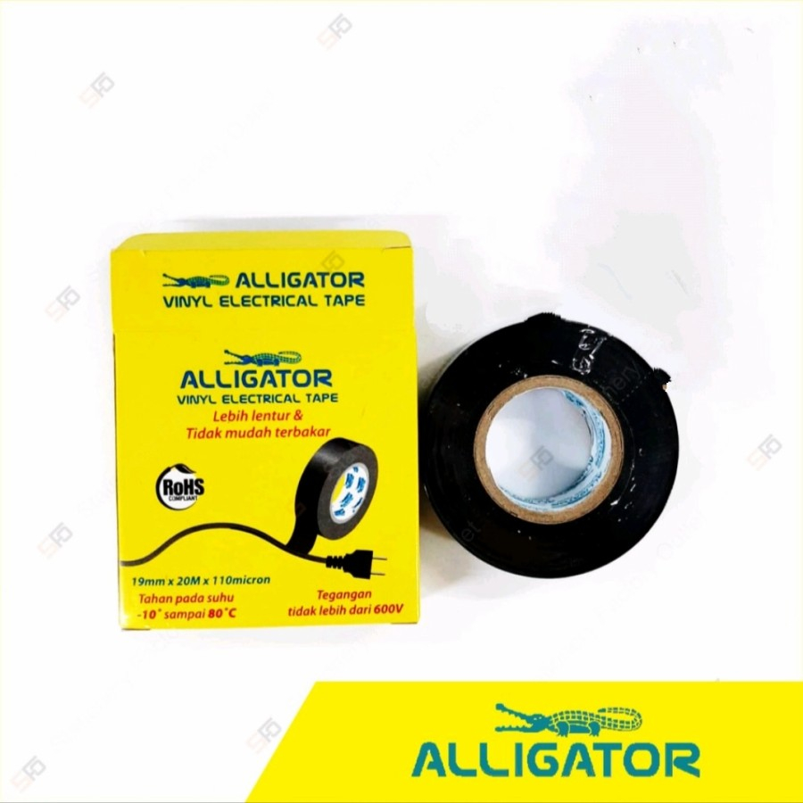 Jual ALLIGATOR VINYL TAPE BLACK | LAKBAN LISTRIK HITAM | SELOTIP 19mm ...