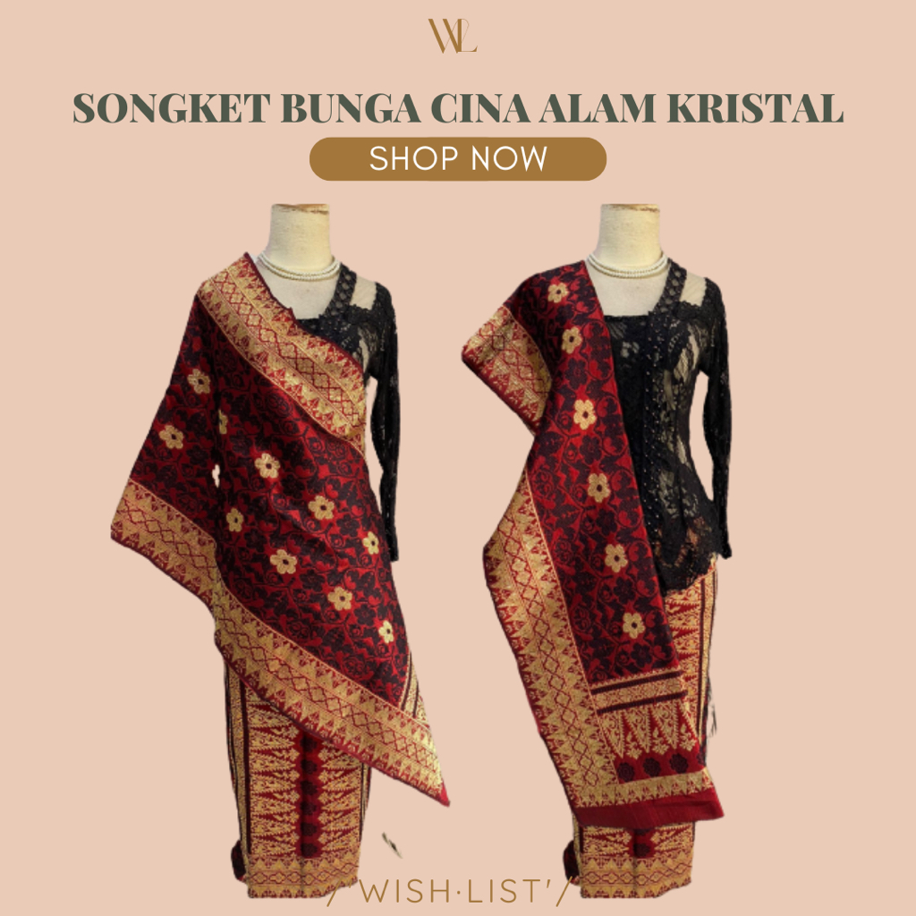Jual Kain Tenun Bahan Tradisional BUNGA CINA ALAM KRISTAL Songket Kekinian Selendang Murah Ulos ...