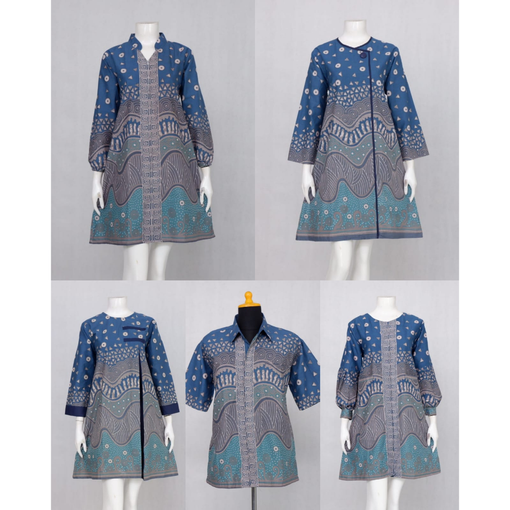 Jual Couple Baju Batik Sarimbit Motif Abstrak Ombak #biru | Shopee ...