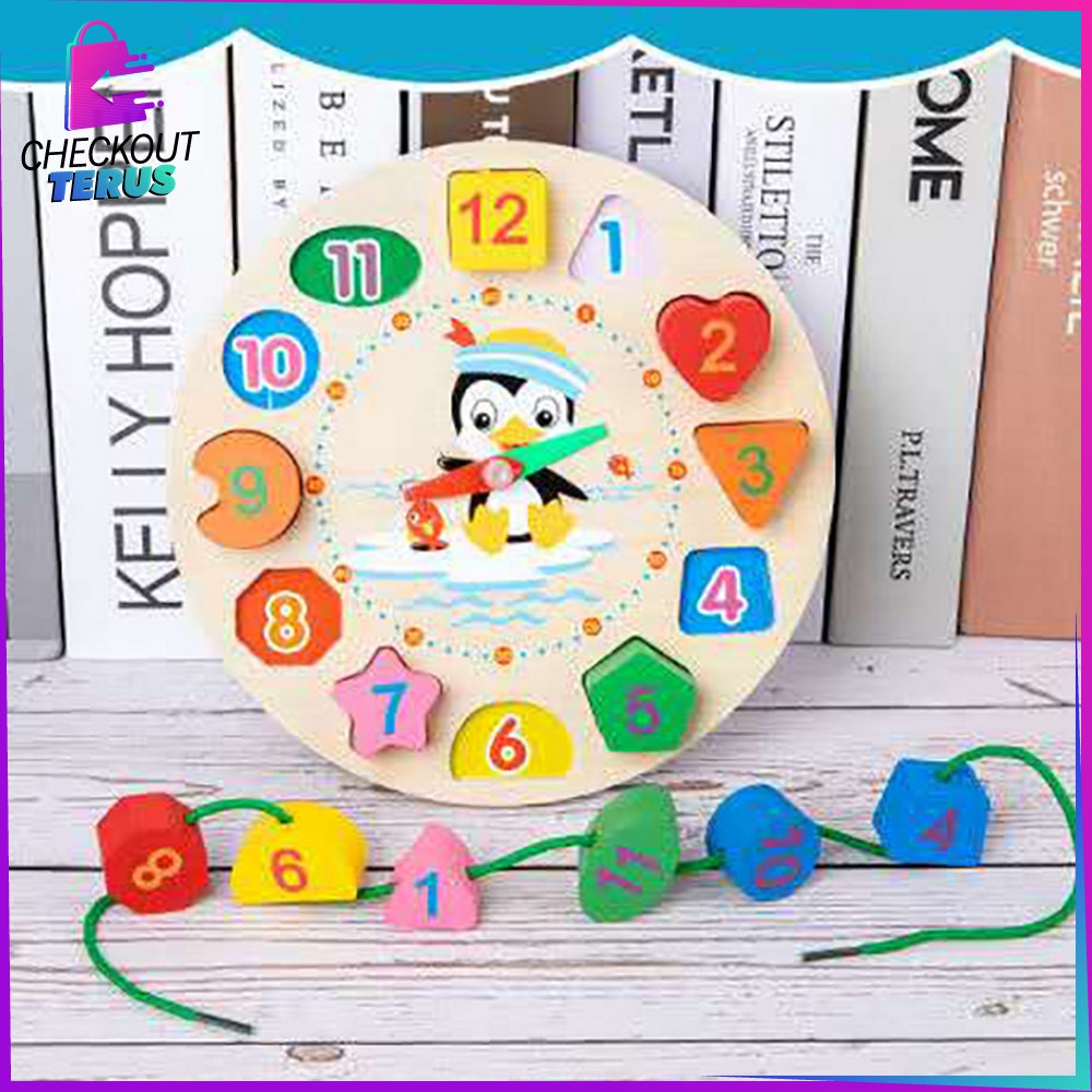 Jual CT M330 Mainan Edukasi Anak Puzzle Jam Kayu Motif Penguin Belajar ...
