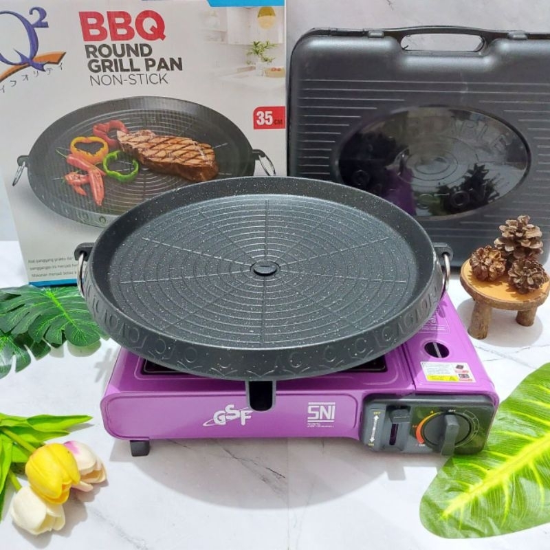 Jual satu paket kompor portable dan BBQ raund grill Q2 35cm | Shopee ...