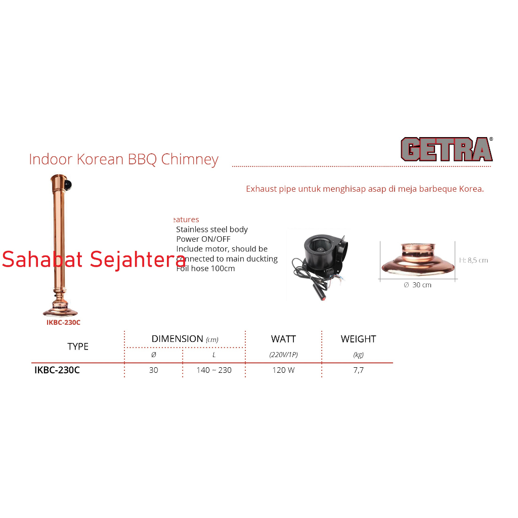 Jual GETRA Indoor Korean BBQ Chimney IKBC-230C Pipa Penghisap Asap ...