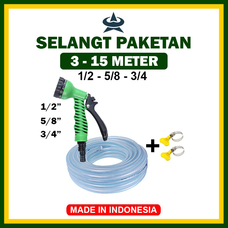 Jual GEMUK Selang Air Cuci Motor 15 Meter 1/2 5/8 3/4 Inch Paket Semprotan Selang Air Benang ...