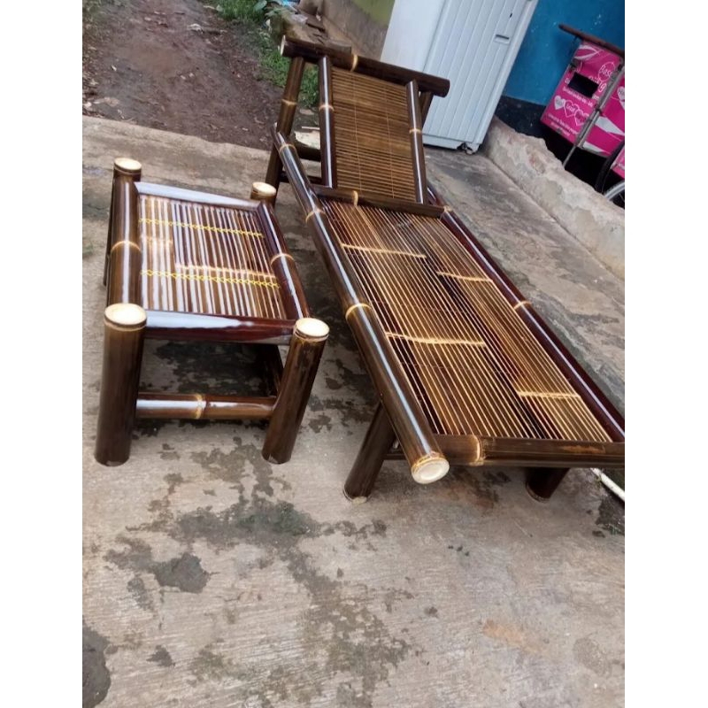 Jual bale bambu hitam/ kursi plus meja | Shopee Indonesia