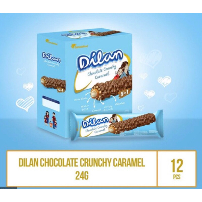 Jual Dilan Chocolate Crunchy Caramel Wafer 5in1 Biskuit 1 Box isi 12pcs ...