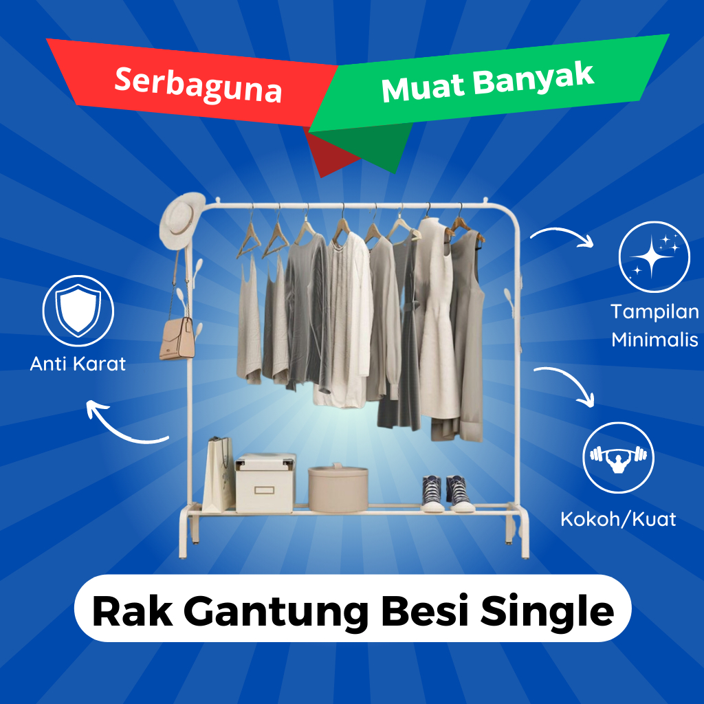 Jual Rak Gantungan Baju Hanger Besi Lemari Terbuka Display Butik Kokoh ...