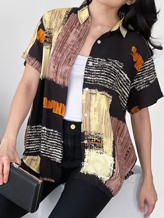 Jual Kemeja Wanita Hawai | Kemeja Pantai Abstrak Casual Retro Bahan ...