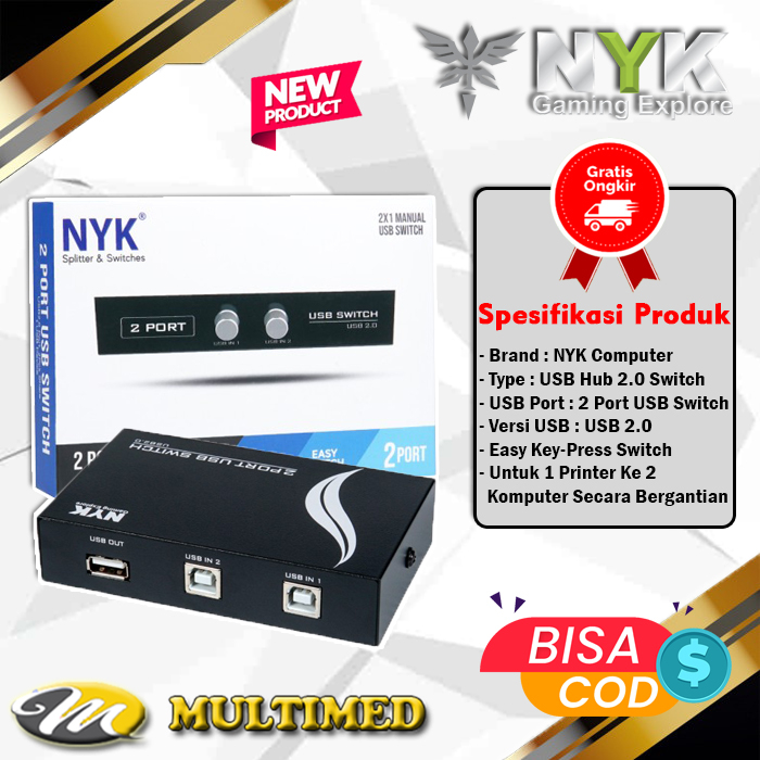Jual USB HUB NYK USB 2.0 Data Switch Printer 1-2 port | Shopee Indonesia