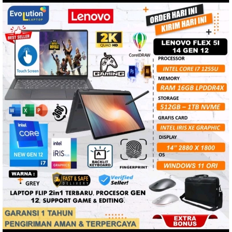 Jual Laptop Lenovo Flip i7 1255U 2in 1 lipat | Shopee Indonesia