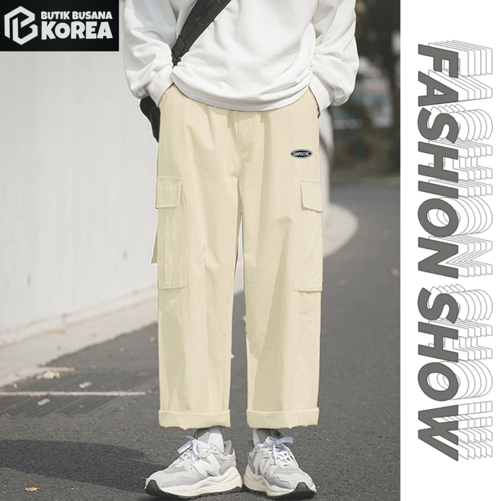 Jual celana cargo panjang celana korean style pria cargo pants panjang pria baggy pants celana ...