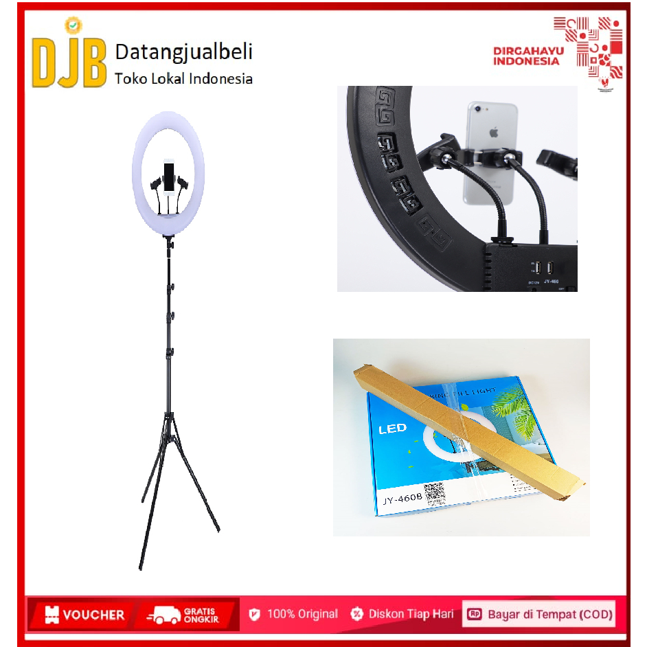 Jual Lampu Ring Light LED Camera Lamp 18 Inch & 3 Holder - JY-460B ...