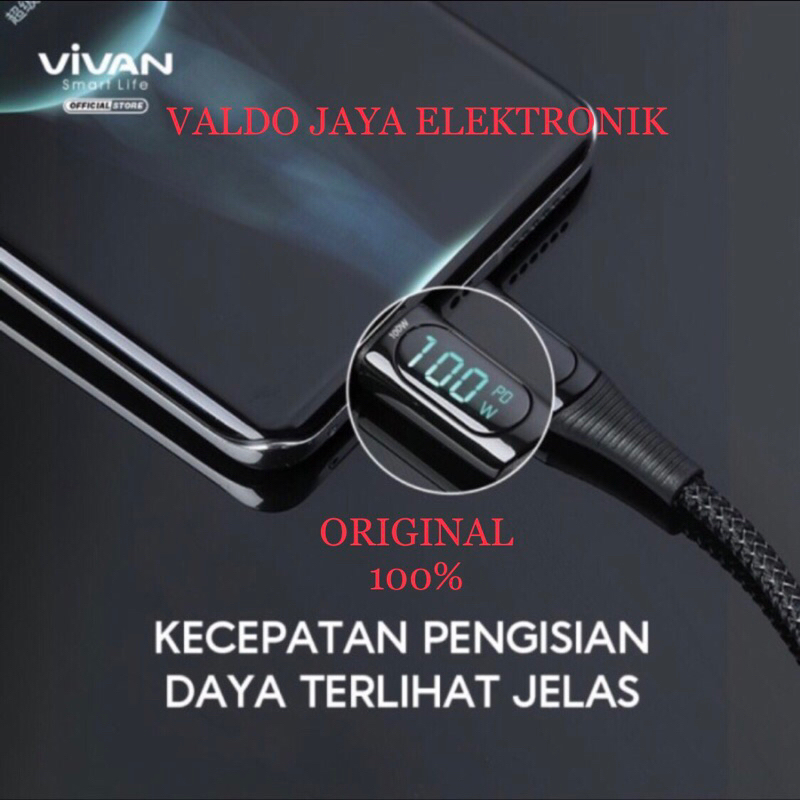 Jual VIVAN Kabel Charger HP VCC100 5A 100W Kabel Charge Type C to Type ...