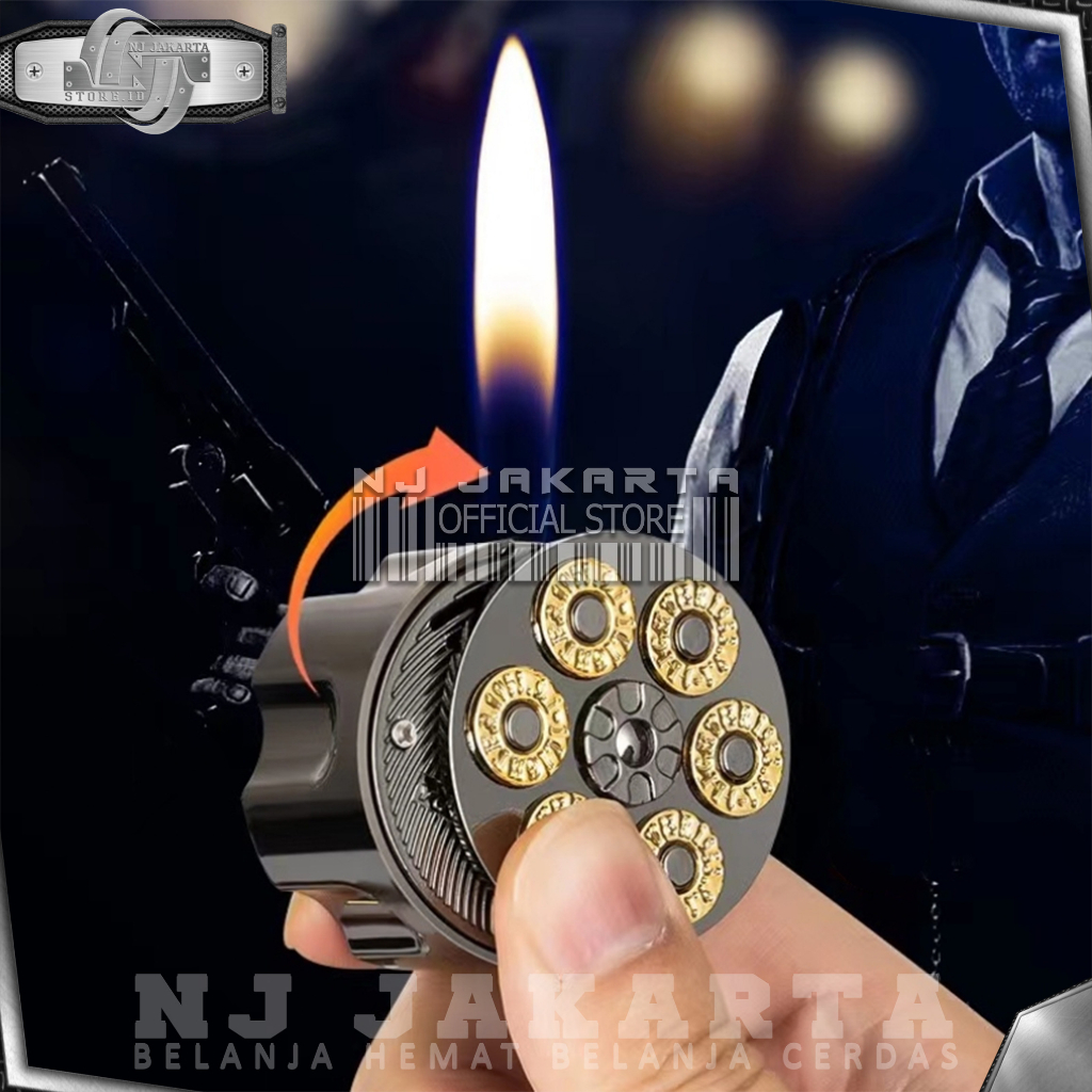 Jual korek api unik model putaran magazin pistol revolver gas lighter ...