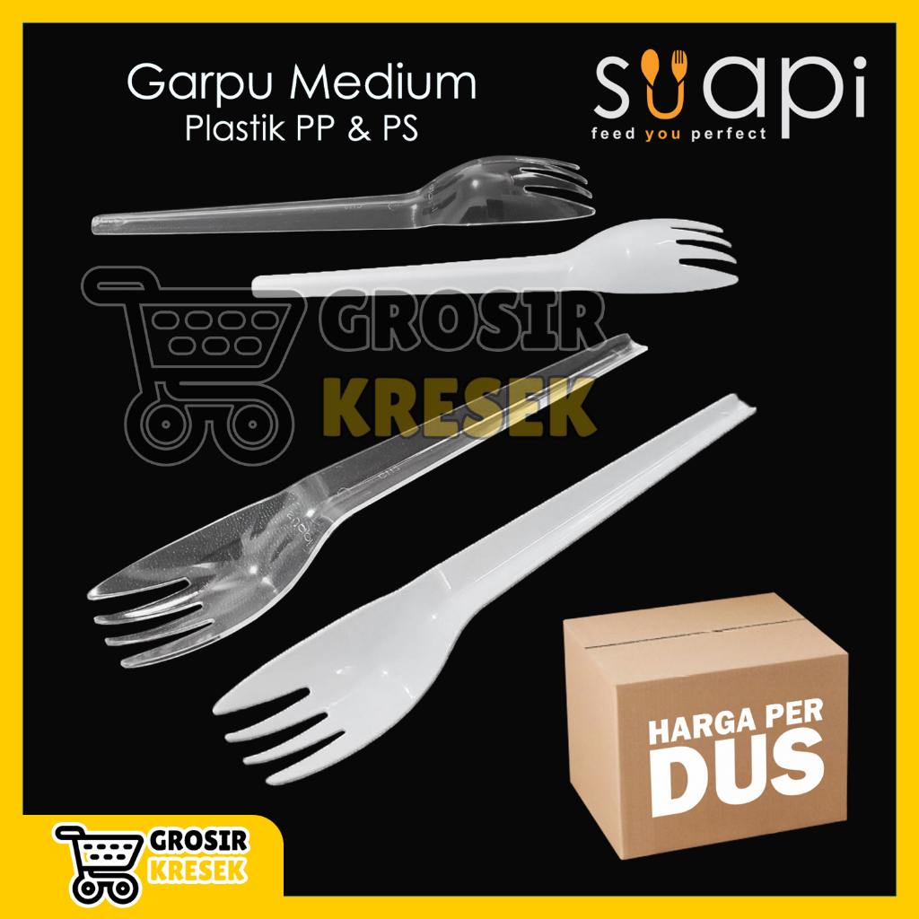 Jual [DUS] A81 Garpu Makan Medium SUAPI PP Putih PS Transparan Bening ...