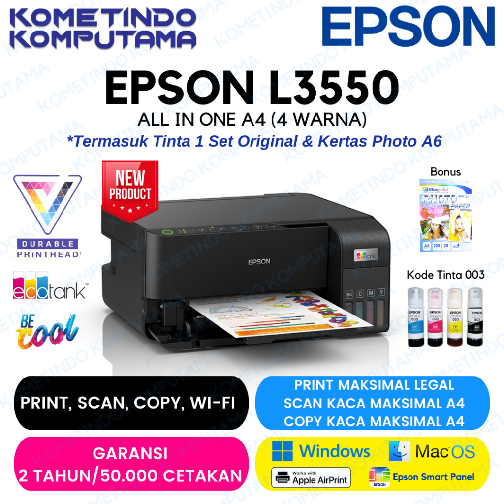 Jual L3550 A4 Wi-Fi All-in-One Ink Tank Printer Precision Core Epson EcoTank TINTA JAMIN ...