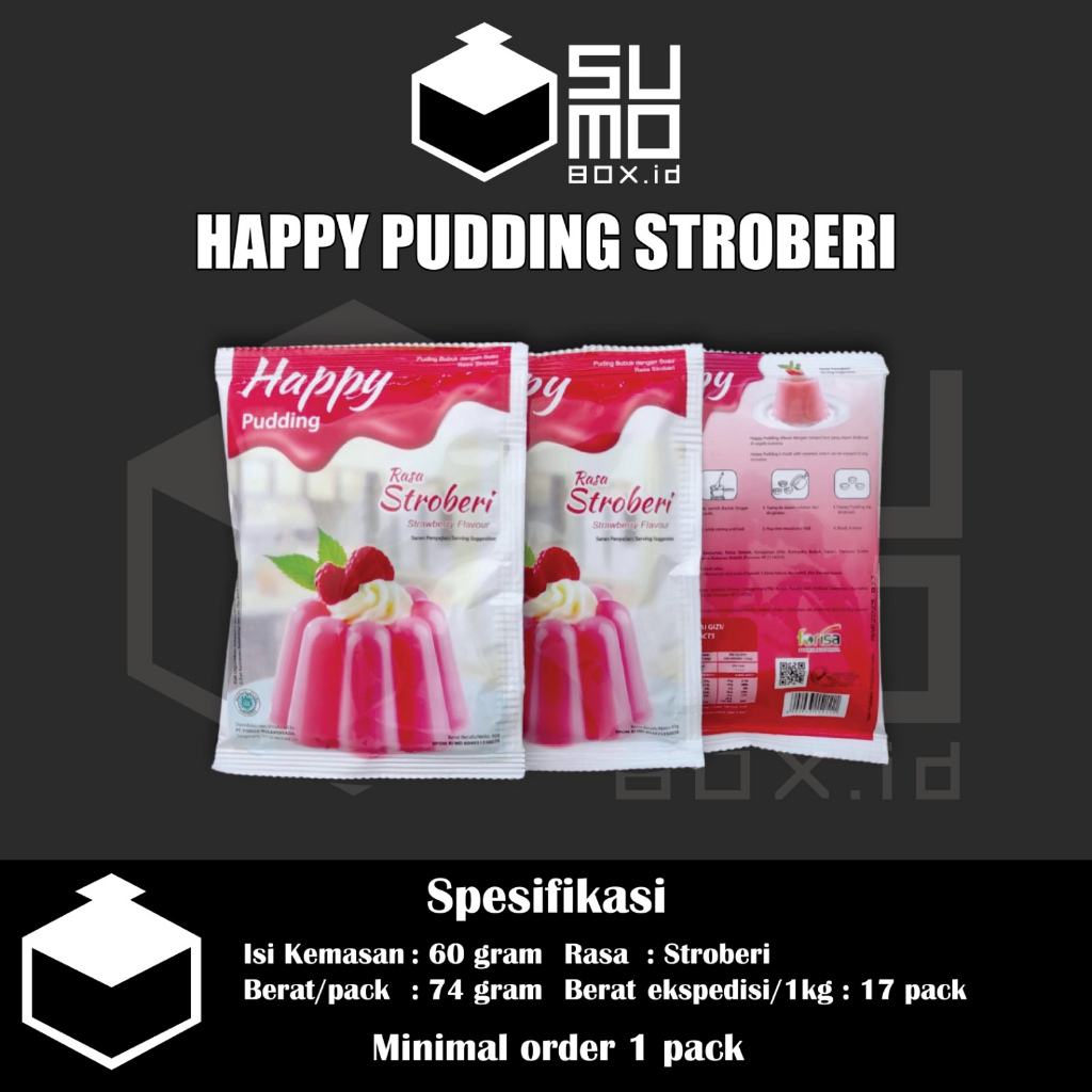 Jual Happy Pudding Stroberi Coklat 60gr / Puding Bubuk Instan ...
