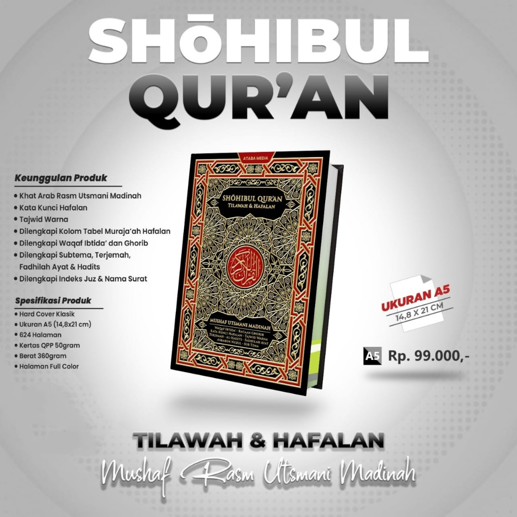 Jual Mushaf Utsmani Madinah Shohibul Qur'an A5 HC Terjemah Tajwid Waqaf Ibtida Bacaan Gharib ...