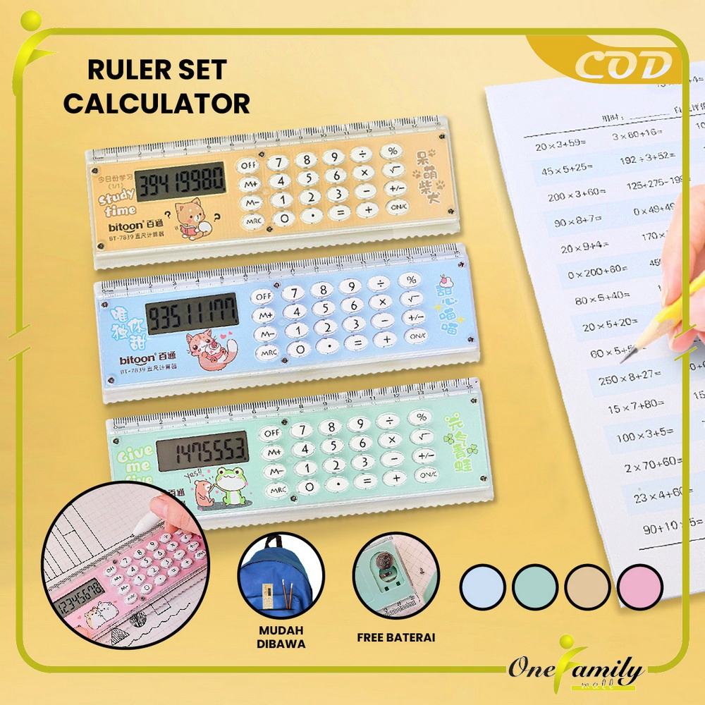 Jual ONE-A65 Kalkulator Penggaris Karakter 2IN1 Mini Portable ...