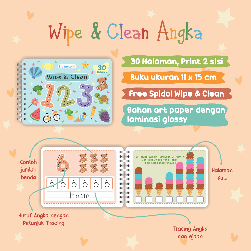 Jual Buku Wipe And Clean Kidsmile Activity Book Tracing Book Buku Belajar Menulis Huruf Angka ...