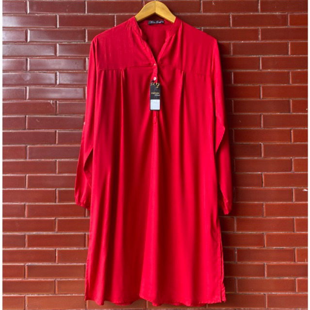 Jual Long Tunik Atasan Rayon Polos Merah cabe red chili Pakaian Wanita ...