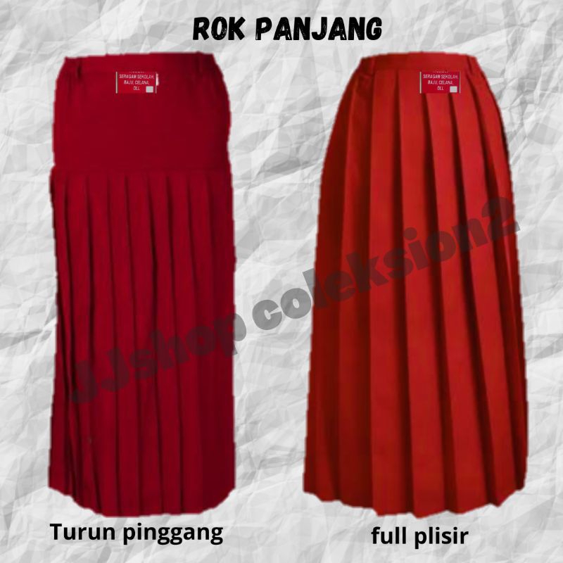 Jual Seragam sekolah rok SD panjang merah turun pinggang dan full plisir rempel lipit seragam ...