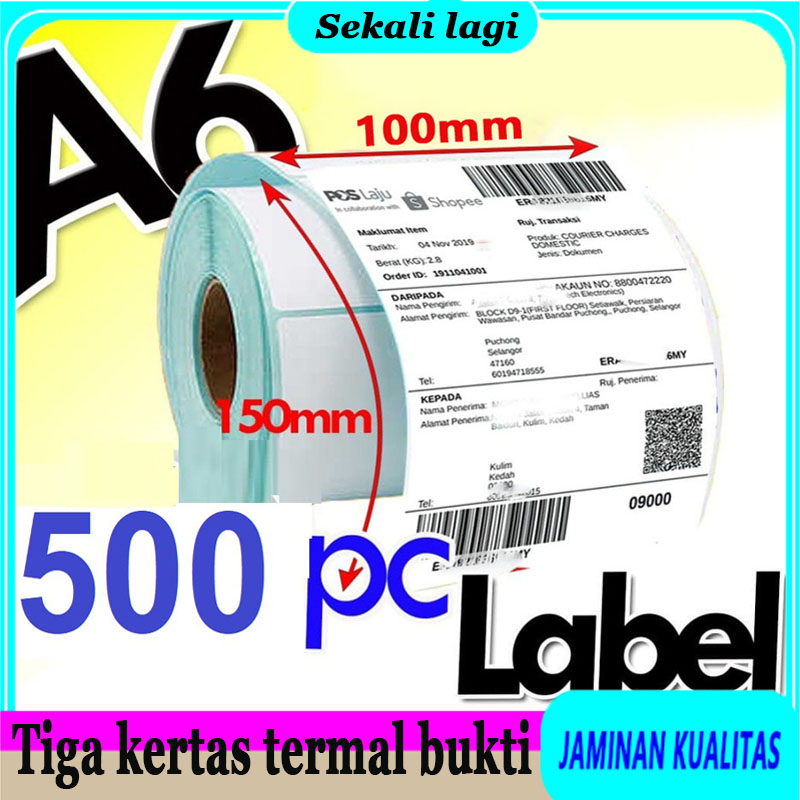 Jual Kertas Termal Label Stiker Termal 100x150MM 10x15CM 500 Lembar Termal Tiga bukti Perekat ...