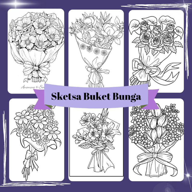 Jual Gambar Sketsa Mewarnai Tema Buket Bunga - 50 Lembar Hvs A4 80 gsm ...