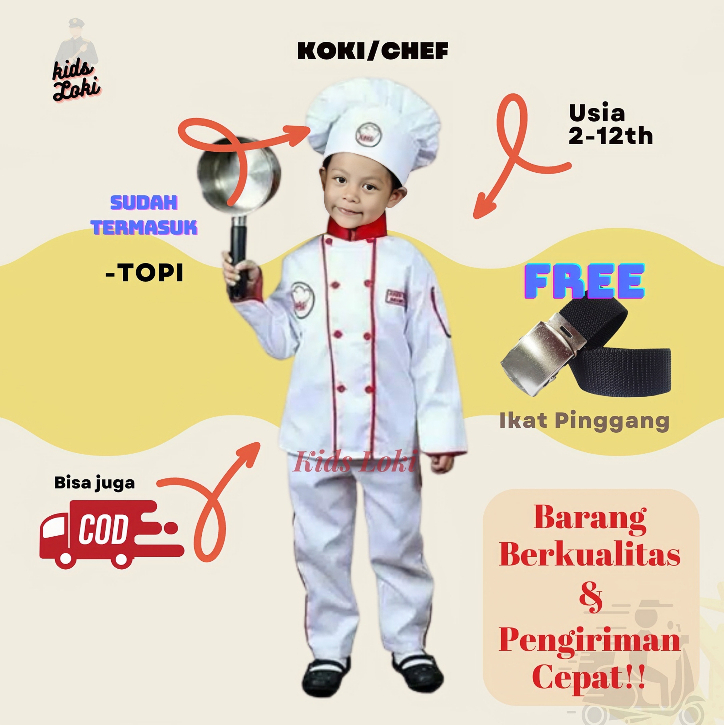Jual baju koki anak Kostum Profesi Koki Cilik Stelan Chef Anak Seragam ...