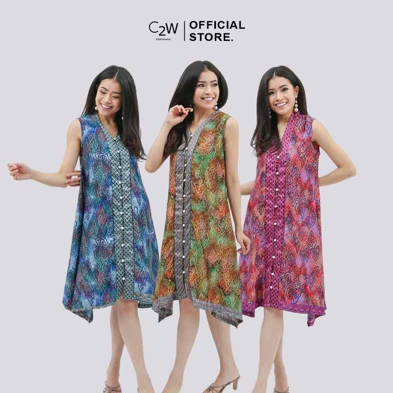 Jual C2W Clothtowear Dress Batik Wanita All Size Satin Women's Clothes 975-LVN | Shopee Indonesia