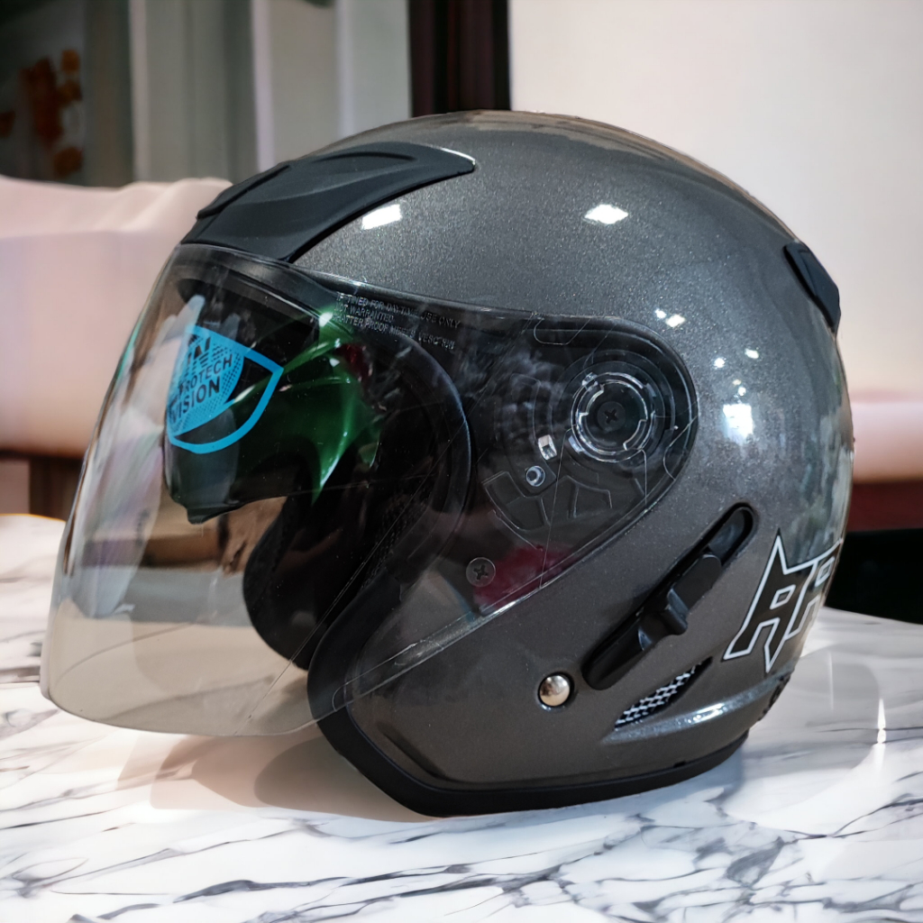 Jual HELM CENTRO DOUBLE VISOR HALF FACE PRIA DEWASA GREY GLOSSY POLOS ...