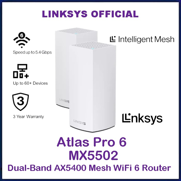 Jual Linksys MX5502 Atlas Pro 6 Wi-Fi 6 Dual-Band Mesh System ( 2 Pack ) | Shopee Indonesia