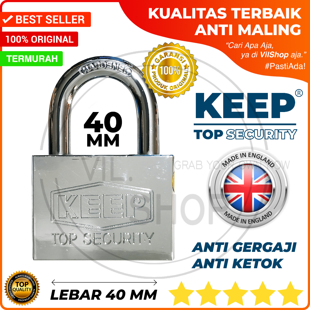 Jual GEMBOK KEEP ENGLAND 40 MM TAHAN CUACA ANTI GERGAJI KETOK MALING ...