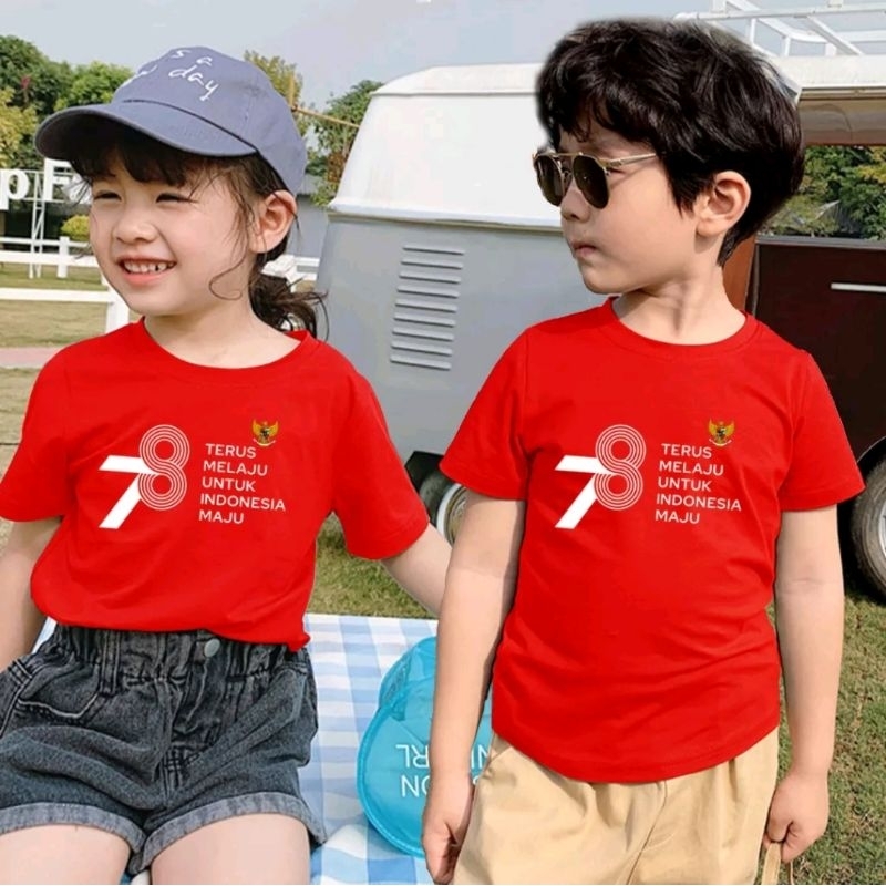 Jual KEREN Kaos HUT RI KE 78 terus melaju Untuk indonesia maju Anak Kaos MERAH PUTIH Kaos Anak ...