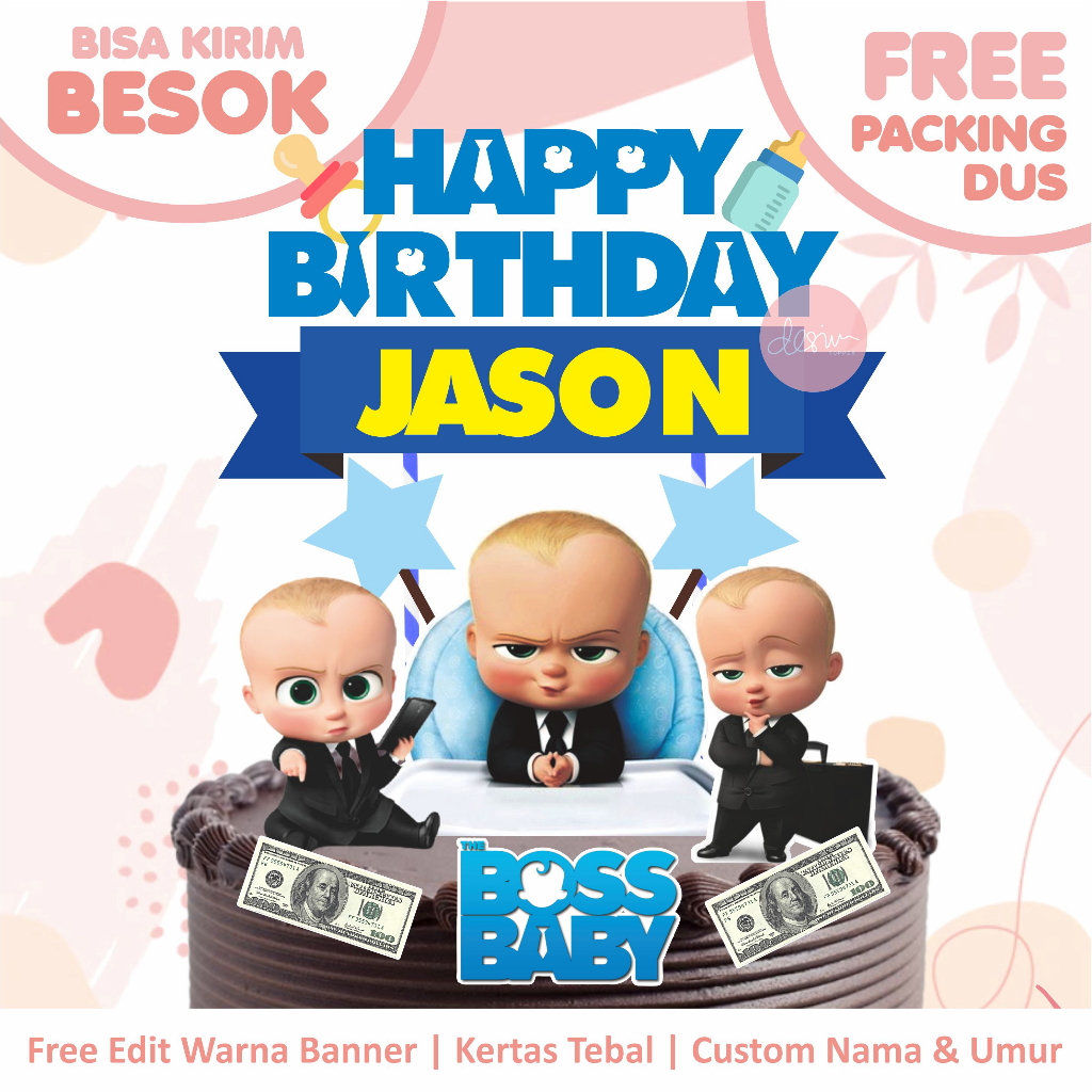 Jual Topper Cake Boss Baby / Baby Boss (Custom Nama & Umur) FREE STIKER ...