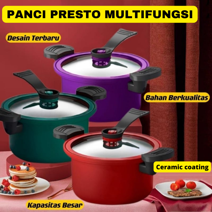 Jual Panci Presto Teflon Anti Lengket Serbaguna Multifungsi 3.5 Liter Micro Pressure Cooker ...