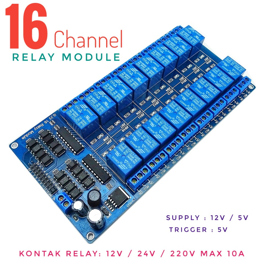 Jual Relay Module 16 Channel 5V 12V for Arduino Compatible | Shopee ...