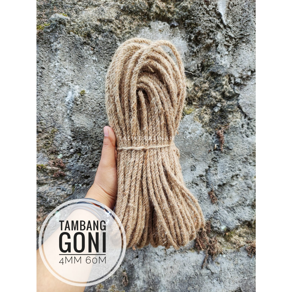 Jual tambang goni serat rami jute coklat 4mm 5mm roll 60m tali garukan ...