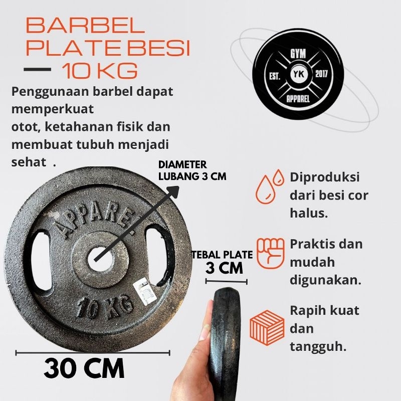Jual barbel plat besi weight plate barbel piringan besi cor 10 kg diameter 3 cm latihan angkat ...