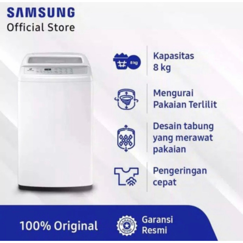 Jual mesin cuci samsung 1 tabung top loading 8 kg wa80h4000 80h4000 ...