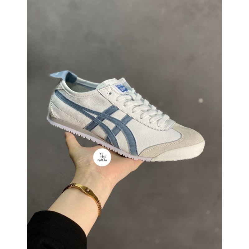 Jual Sepatu Onitsuka Mexico 66 White Soft Blue Free Kaos Kaki | Shopee ...