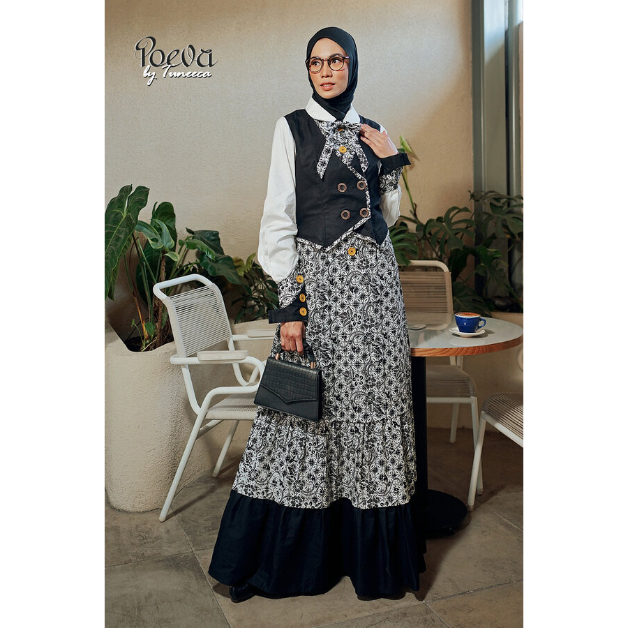 Jual TUNEECA POEVA GAMIS Janitra - PV-0223007 I Gamis Hitam Modern ...