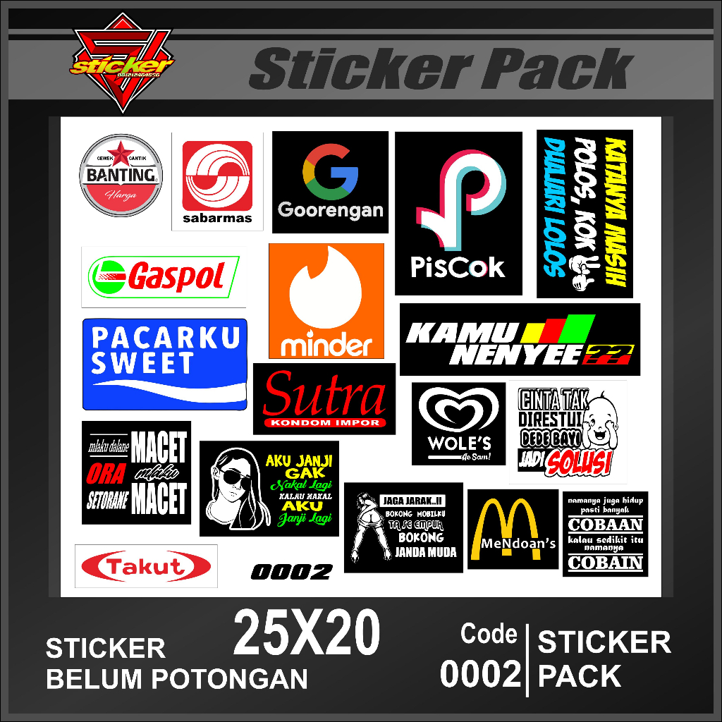 Jual SP 0002 SJ "STICKER PACK" PLESETAN LOGO NYELENEH KEREN | Shopee ...