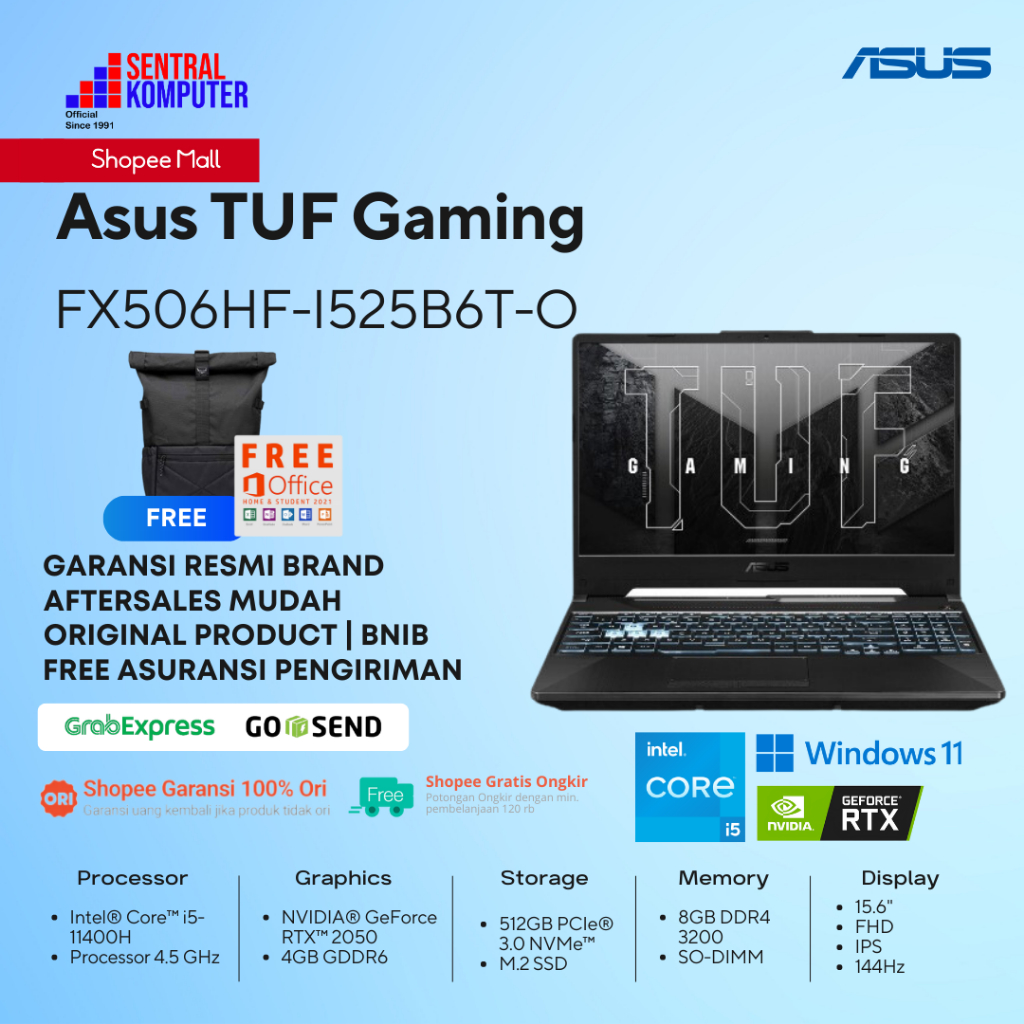 Jual Asus TUF F15 FX506HF RTX2050 i5 1400H 8GB 512GB SSD Win 11 + OHS | Shopee Indonesia
