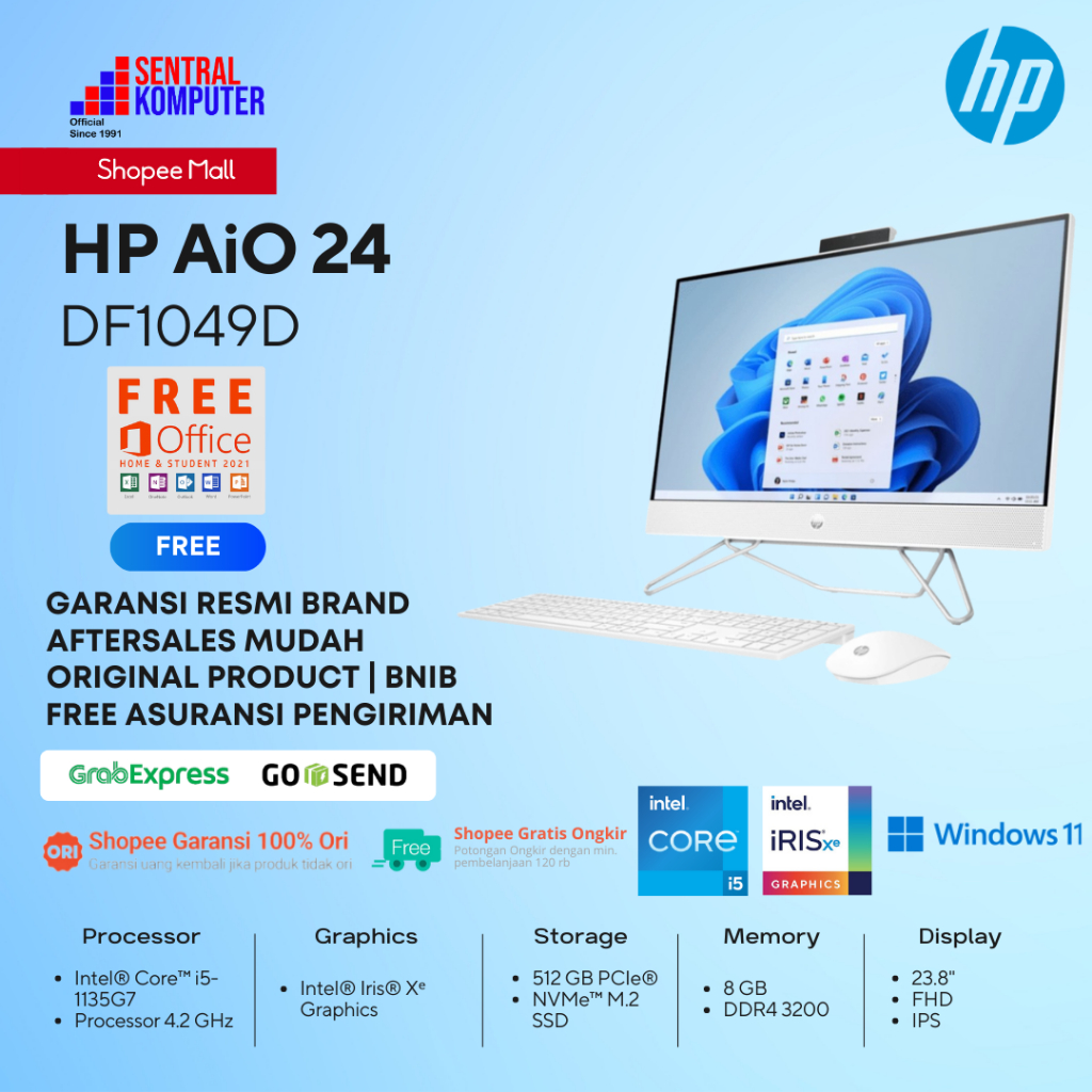 Jual HP PC All-in-One 24-df1049d i5-1135G7 8GB 512GB 23.8" FHD IPS W11 OHS | Shopee Indonesia