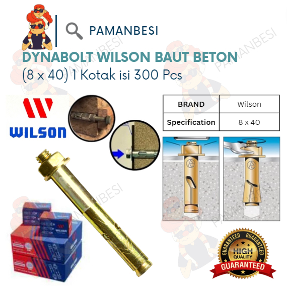 Jual WILSON DYNA BOLT / BAUT BETON / DYNABOLT / RAMSET 8 x 40 isi 300 pcs | Shopee Indonesia