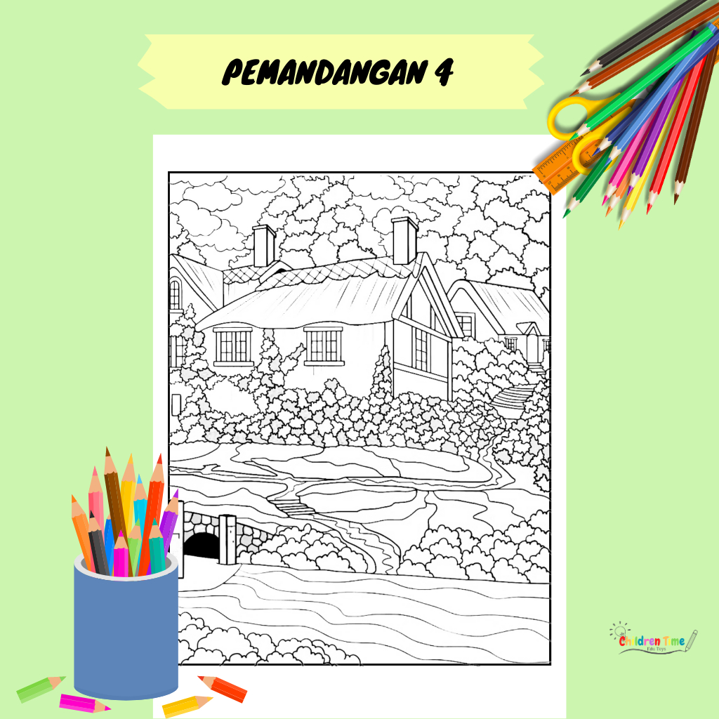 Jual GAMBAR MEWARNAI TEMA PEMANDANGAN/SKETSA GAMBAR PEMANDANGAN ...