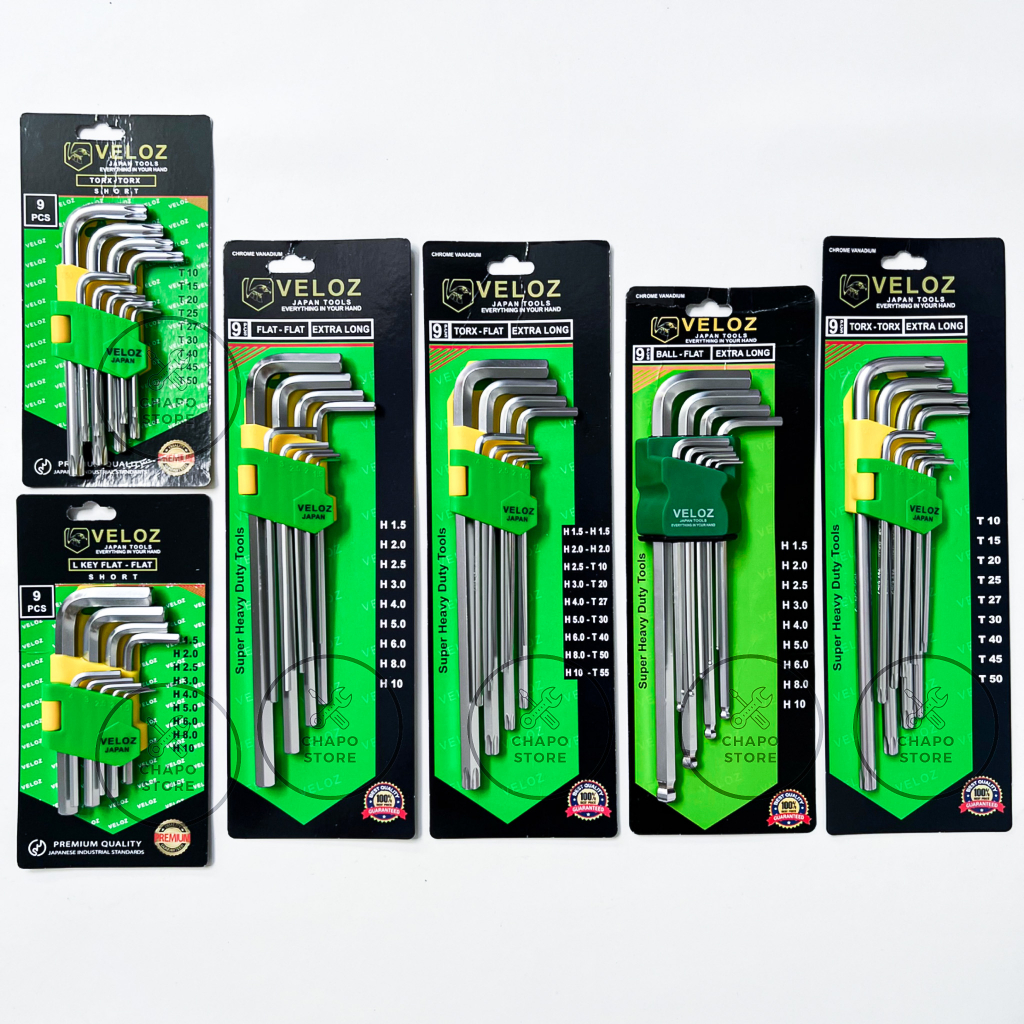 Jual VELOZ kunci l set panjang pendek 9pcs kunci l set panjang pendek ...