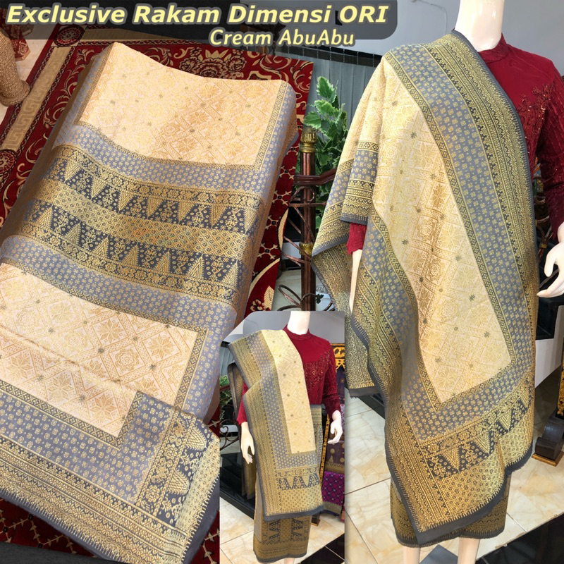 Jual NEW EXCLUSIVE Songket Rakam Kandang Dimensi ORI /Cream Mix AbuAbu /songket tenun asli ...