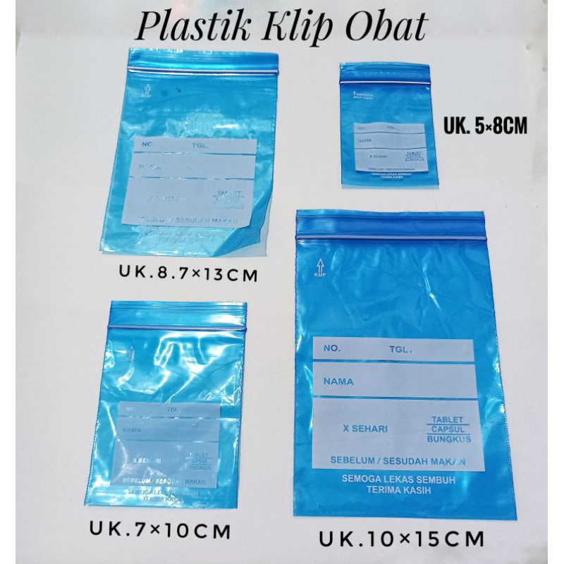 Jual Plastik Klip Obat Apotek Ukuran 5×8/7×10/8.7×13/10×15 Warna Biru ...