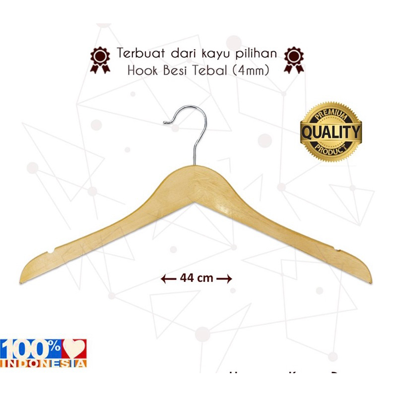 Jual HANGER KAYU NATURAL / HANGER KAYU BAJU DEWASA WARNA NATURAL ...